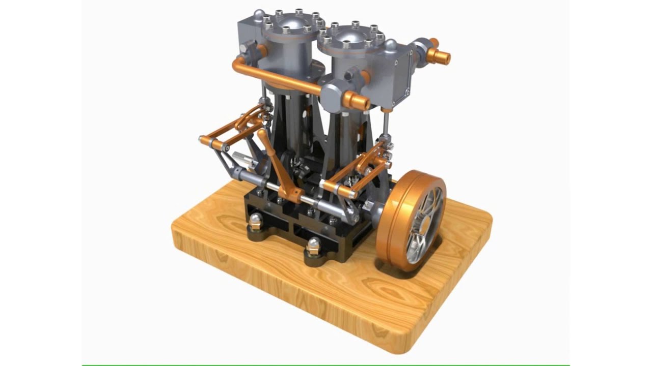 Vertical Twin Steam Engine CAD model - YouTube