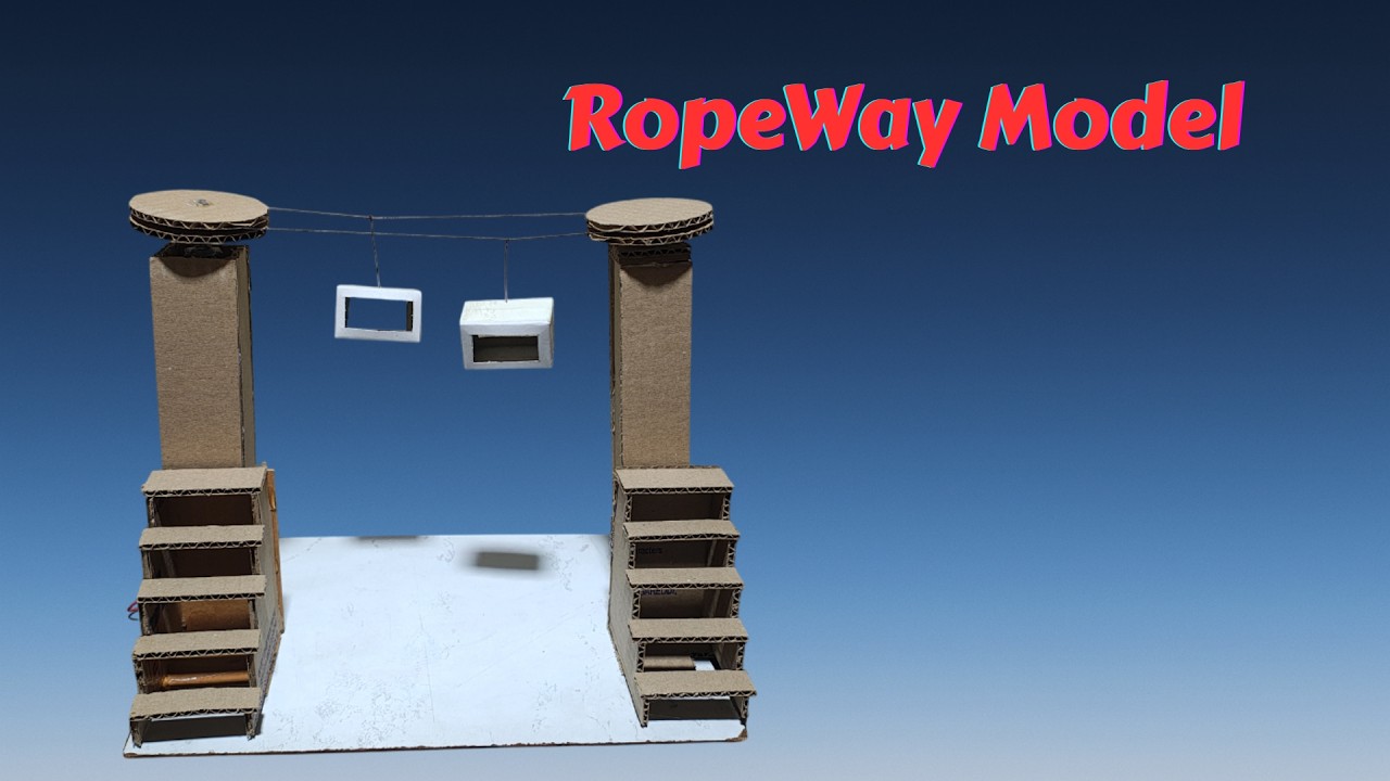How to make Cardboard Ropeway model using DC Motor | DIY CABLE CAR in ...