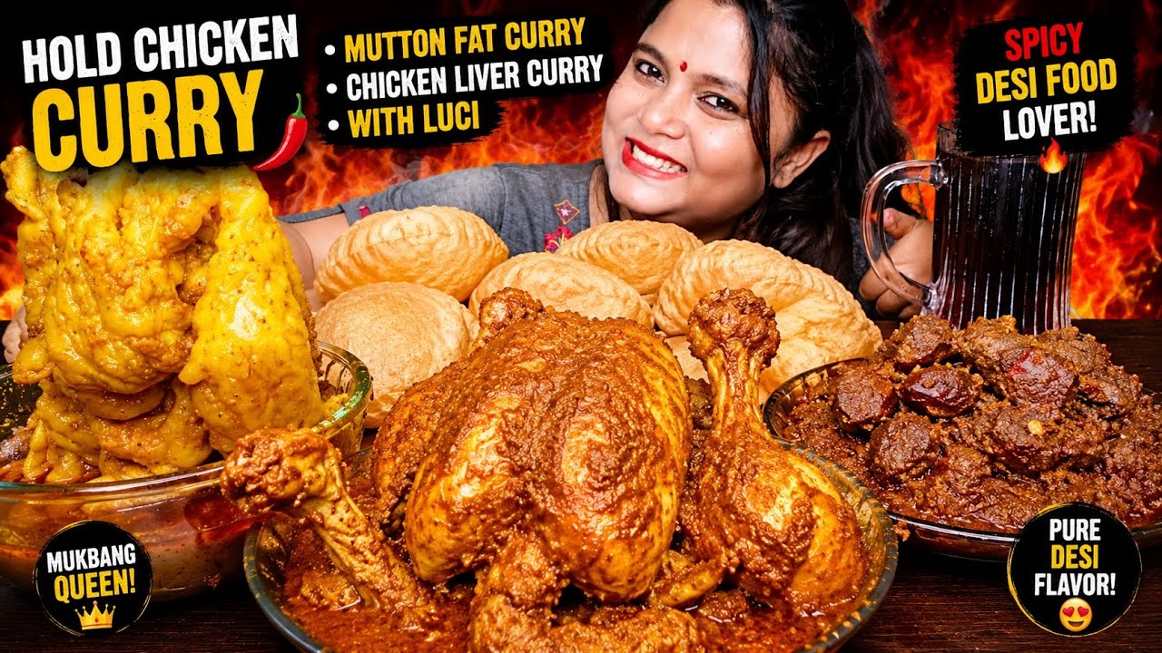 ASMR EATING WHOLE CHICKEN CURRY, CHICKEN LIVER CURRY, MUTTON FAT CURRY ...