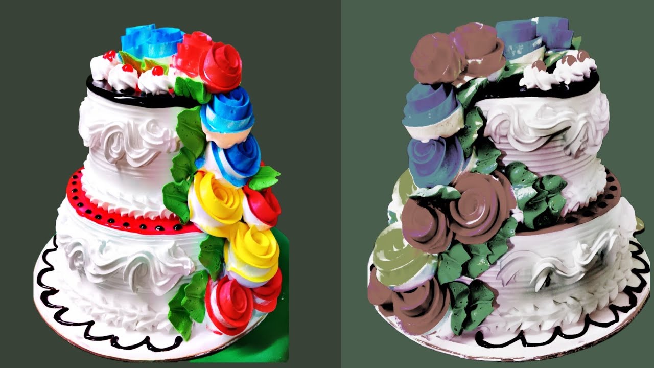 Colorful Cake Making Simple Design Counter Cake Decoration 🎂 - YouTube