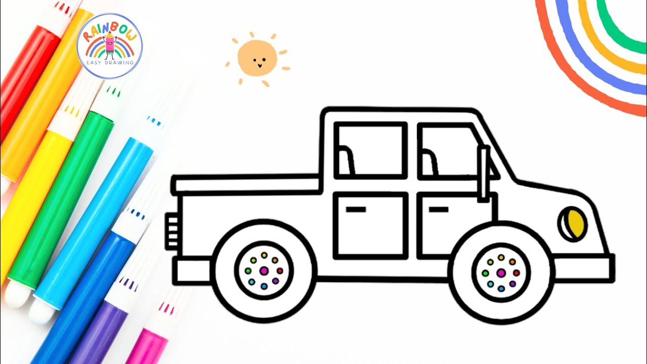 Pickup Truck Drawing Step by Step | Learn to Draw a Pickup Truck Easy 🌈 ...