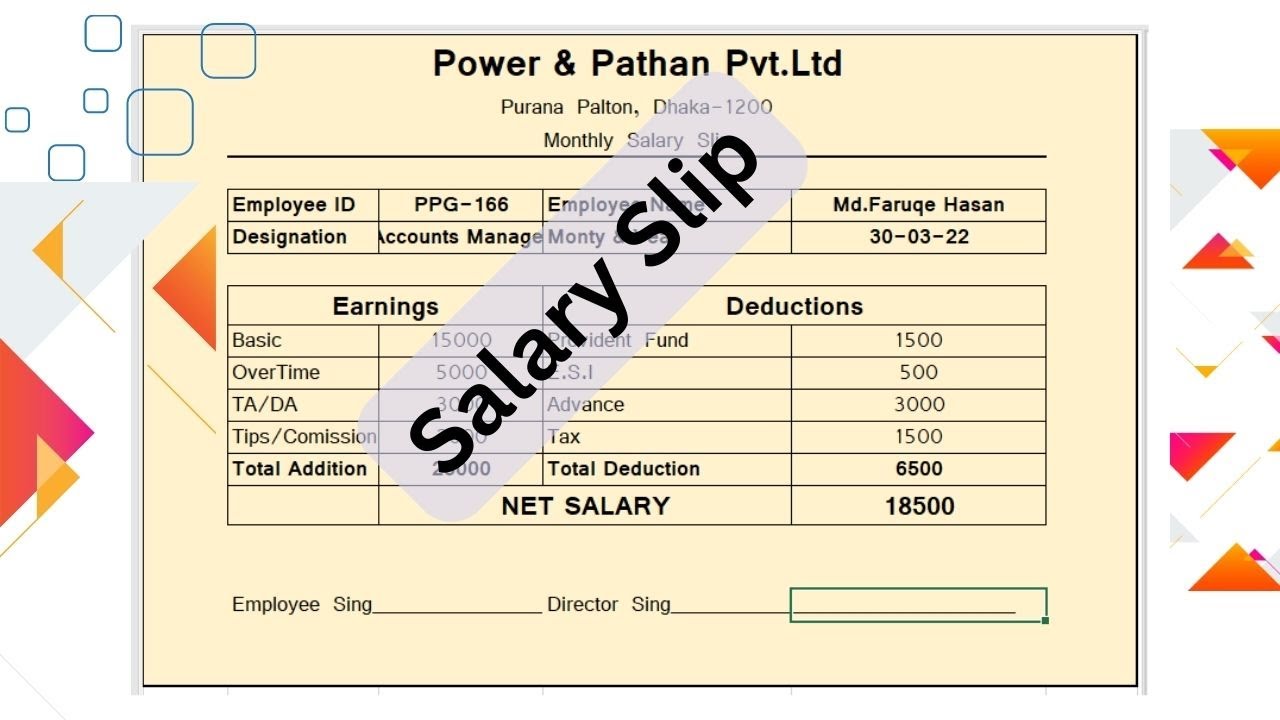 Salary Slip In Ms Excel | Make A Salary Slip Easy Way | sm excel - YouTube