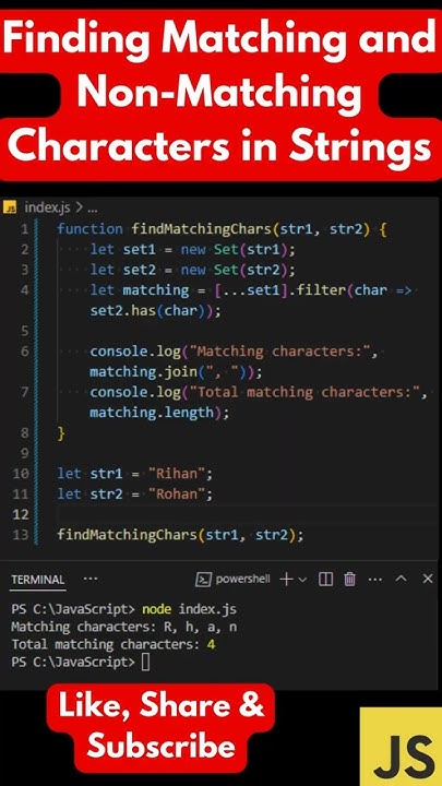 #10: Find Matching Characters Between Two Strings in JavaScript! - YouTube