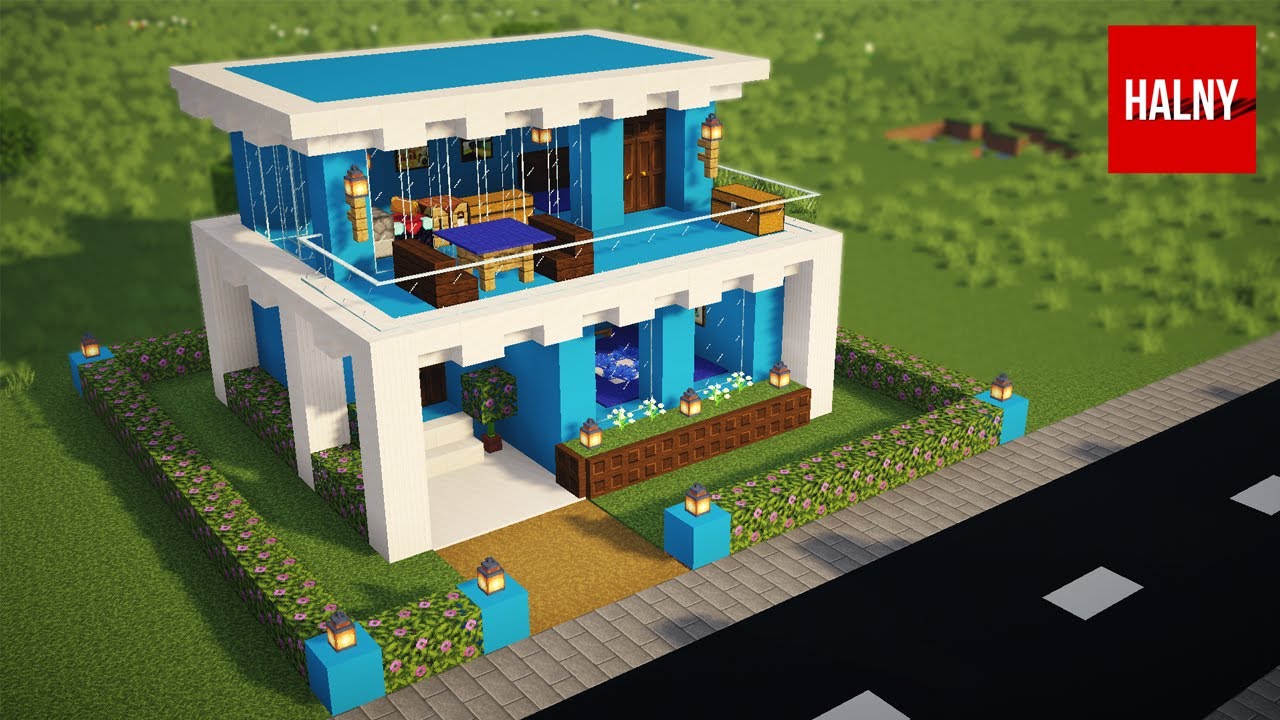 Blue modern house in Minecraft - tutorial - YouTube