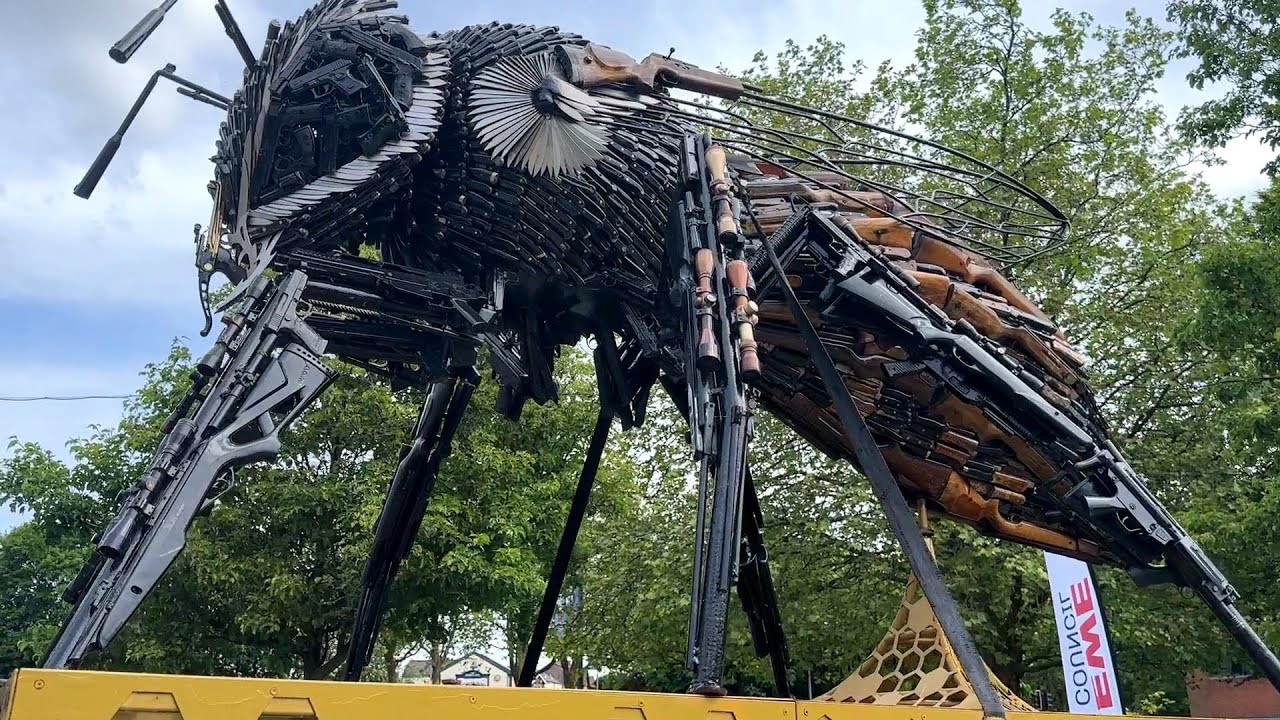 Bee made from guns & knives used in crimes | Manchester Bee Monument ...