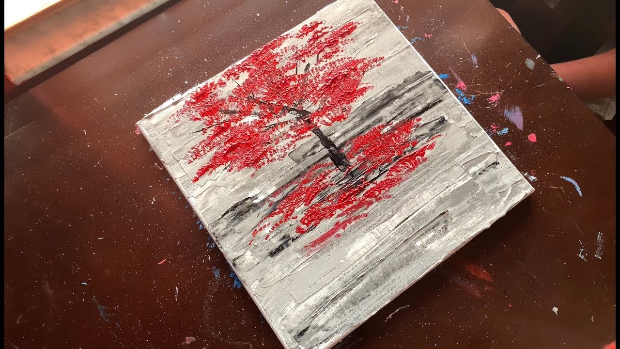 Red Tree Landscape | Abstract Painting | For Beginners | Step by Step ...