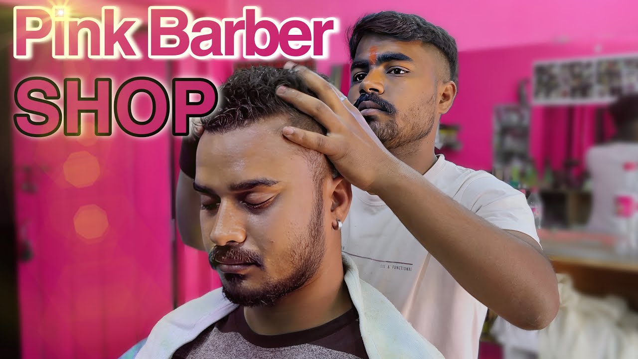 Head massage @ Pink barber shop - Indian barber hair pulling and ...