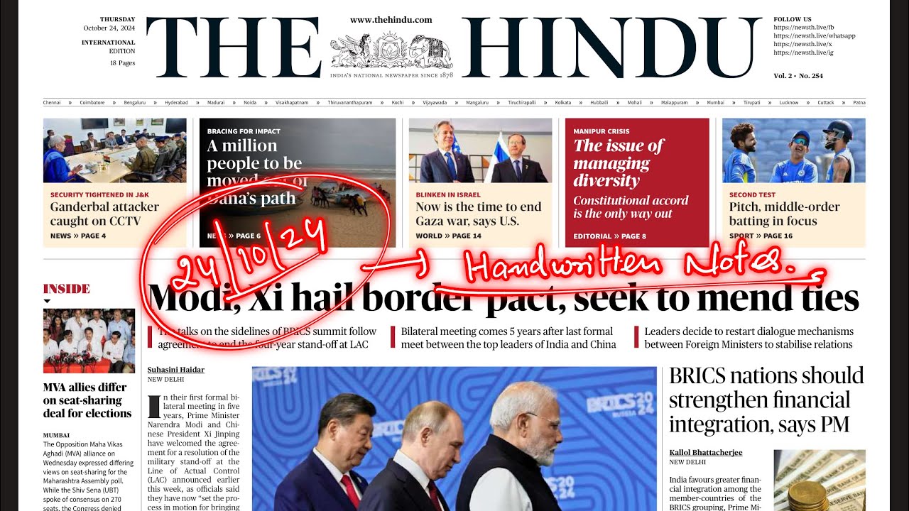 24 October 2024 | The Hindu Handwritten Notes For IAS Exam | October ...