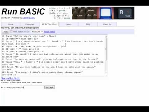 BASIC Programming lesson 1 - simple artificial intelligence - YouTube