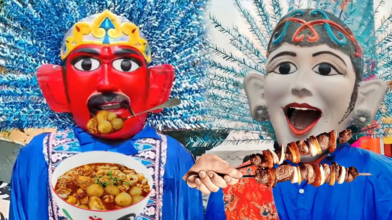 Ondel Ondel baju biru Mukbang makan seblak aci dan Sate BBQ keju ...