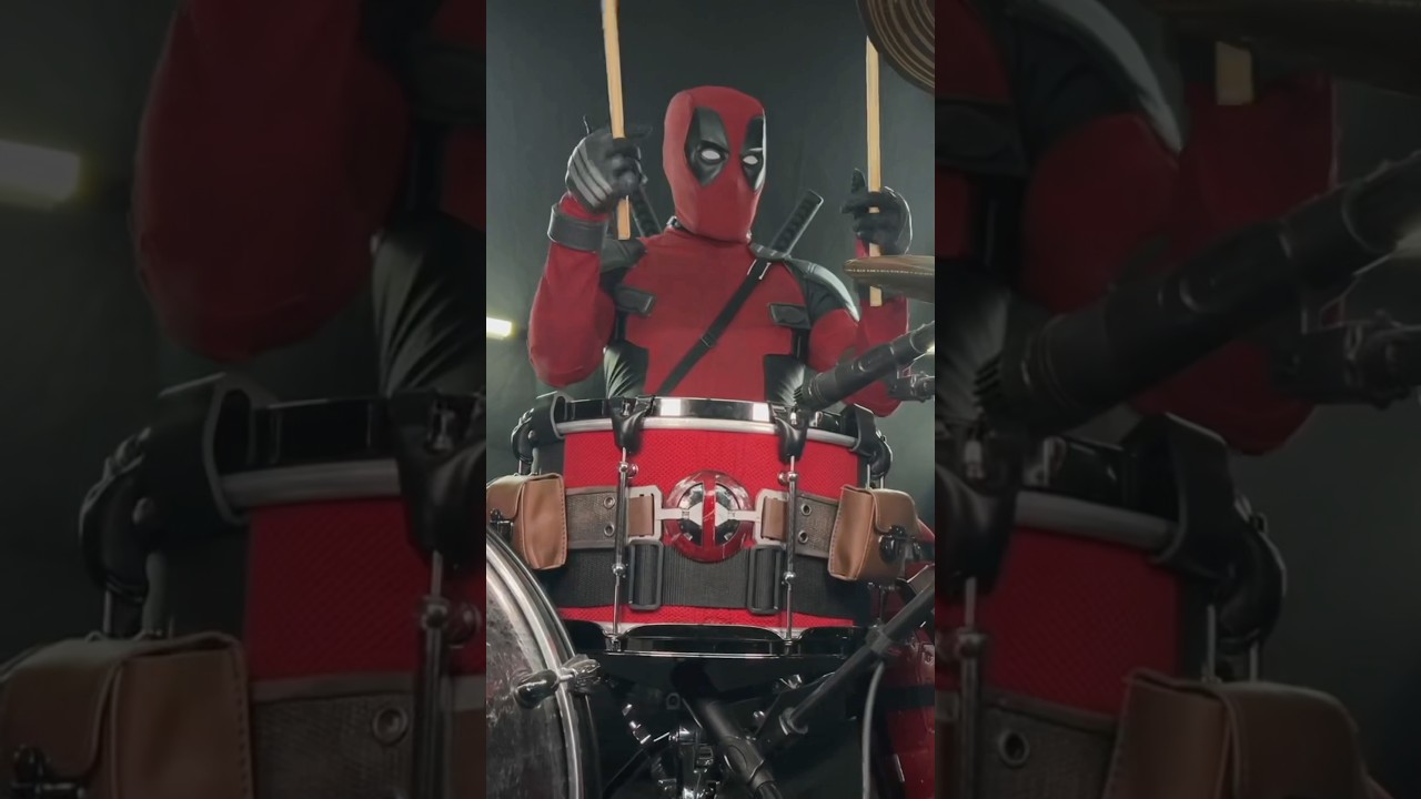 Deadpool on Drums 🤔 #deadpool #deadpoolcosplay #drumming #customsnare # ...