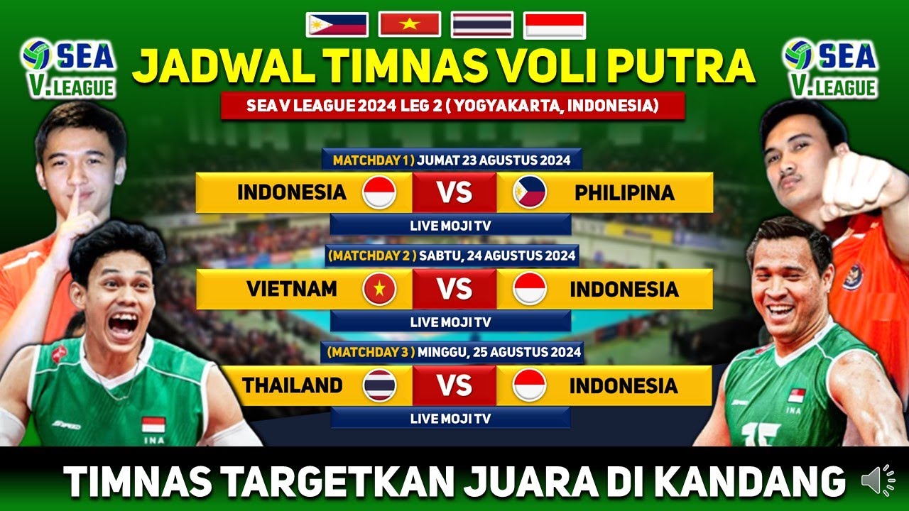 Jadwal Timnas Voli Putra Indonesia Di Sea V League 2024 Putra Putaran Ke 2 #seavleague2024 #voli ...