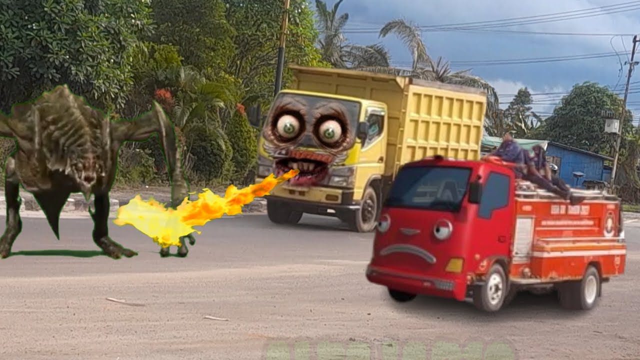 wow!!! Truck Pasir Vs mobil pemadam kebakaran jadi Zombie - YouTube