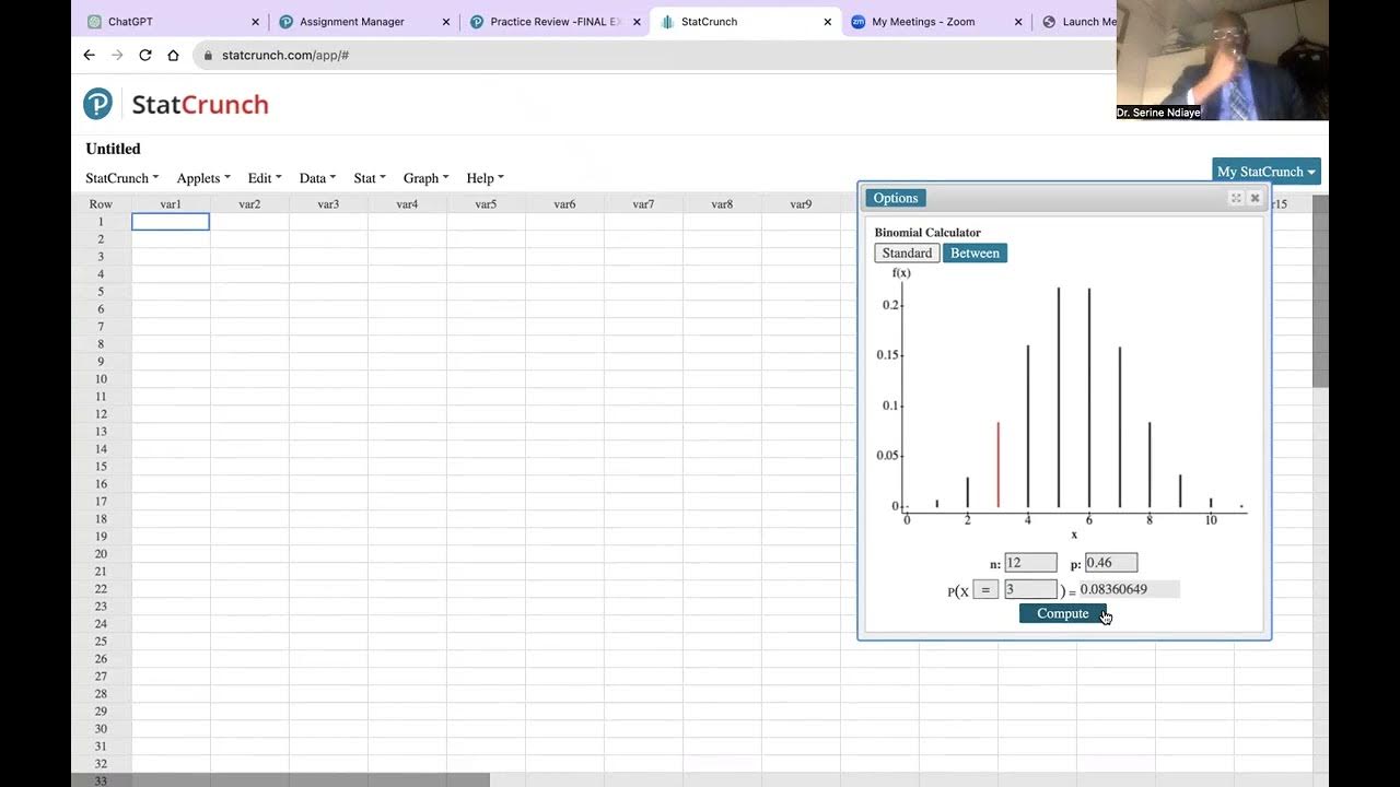 Tutorial Video Using Statcrunch to Compute Binomial Probability - YouTube