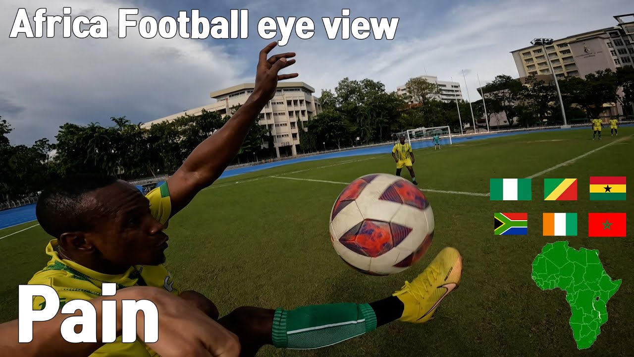 Painful game against the African team two football players eye view ...