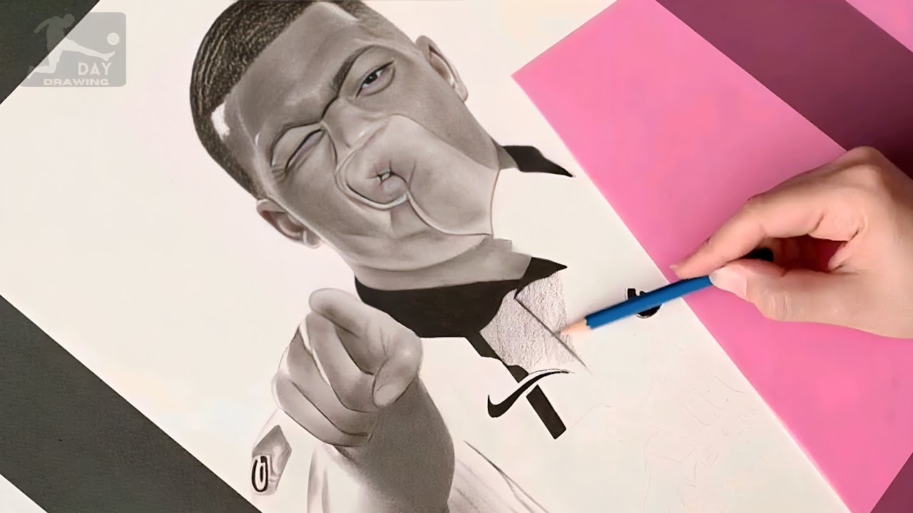 Mbappe Paris Saint-Germain . day drawing || drawing Kylian Mbappe with ...