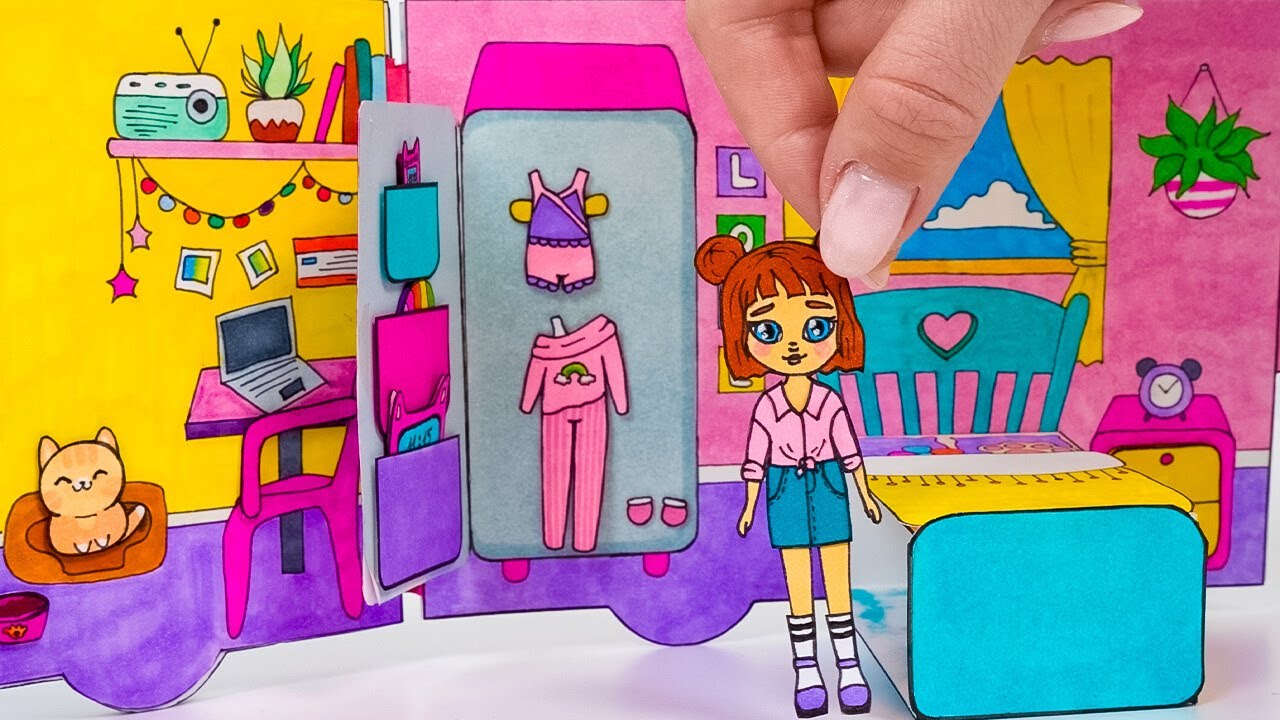 DIY Paper Doll House With Cute Paper Doll - YouTube