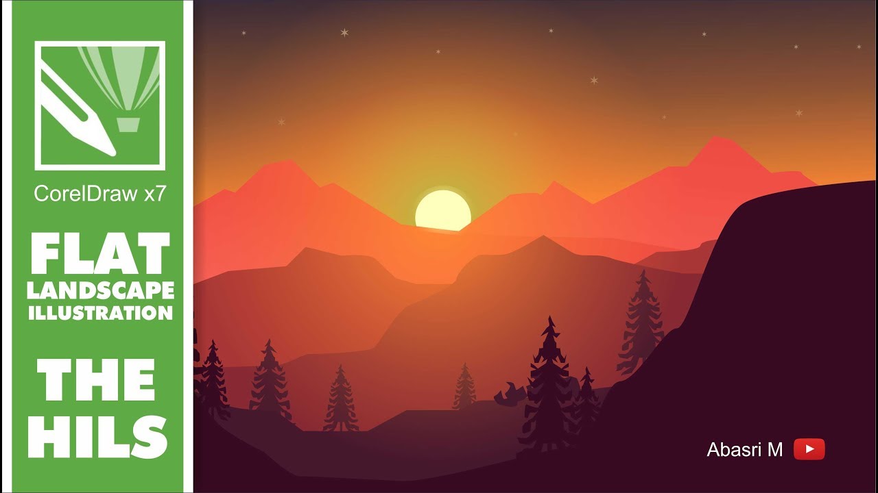 Draw Flat Landscape Illustration - The Hills - CorelDraw x7 - YouTube