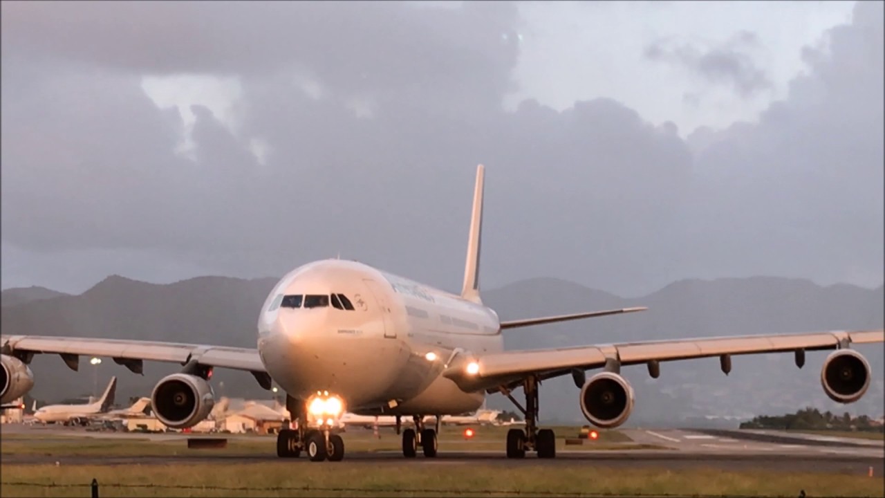 Air France A340 take off Princess Juliana airport SXM! - YouTube