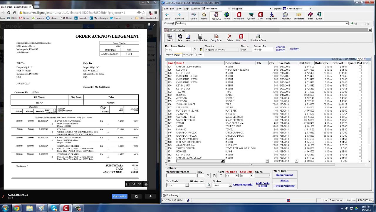 How to enter Haggard order acknowledgement into JobBoss - YouTube