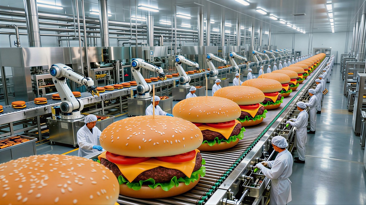 Amazing Industrial Burger Making Process – Mass Production of Patties ...