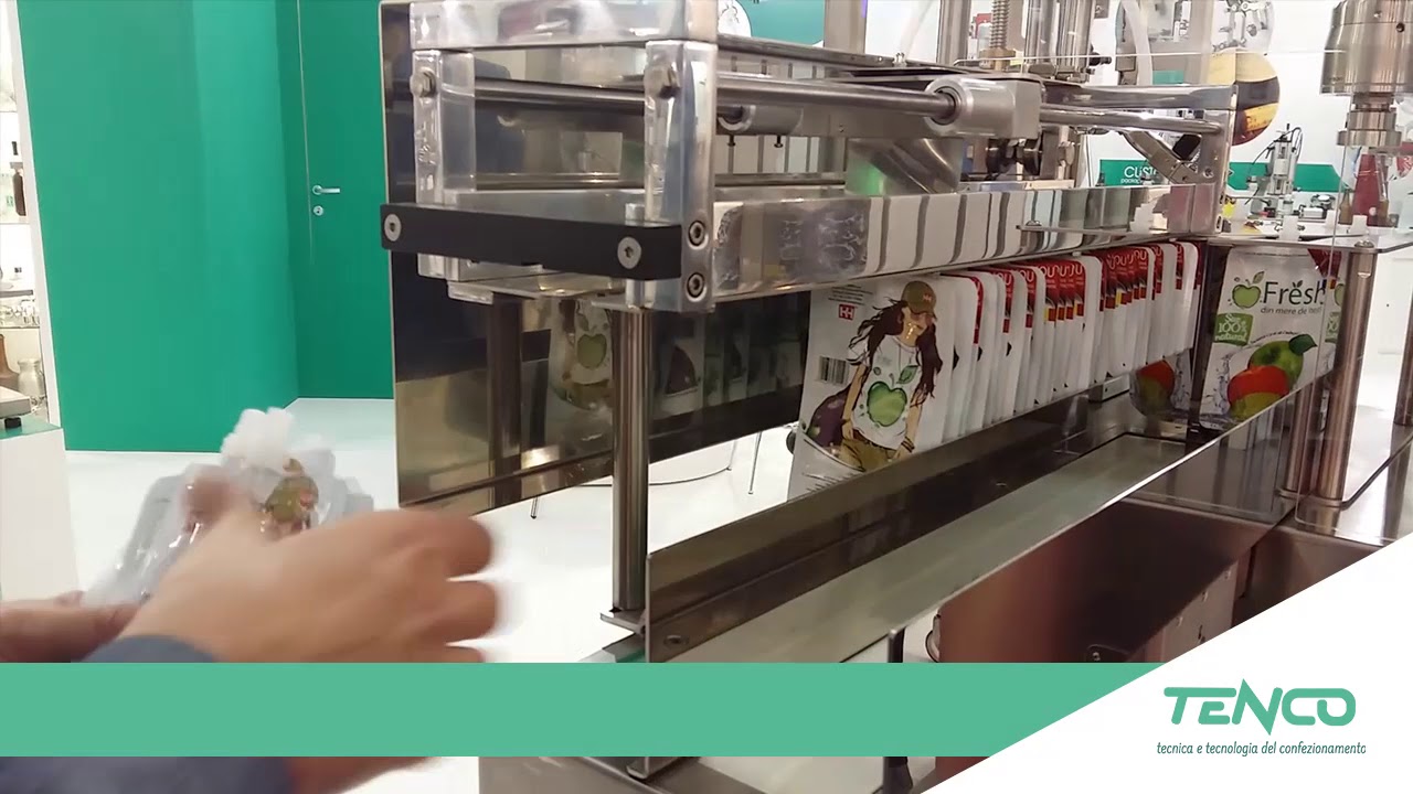 Automated line for spouted poaches filling and capping - Tenco - YouTube