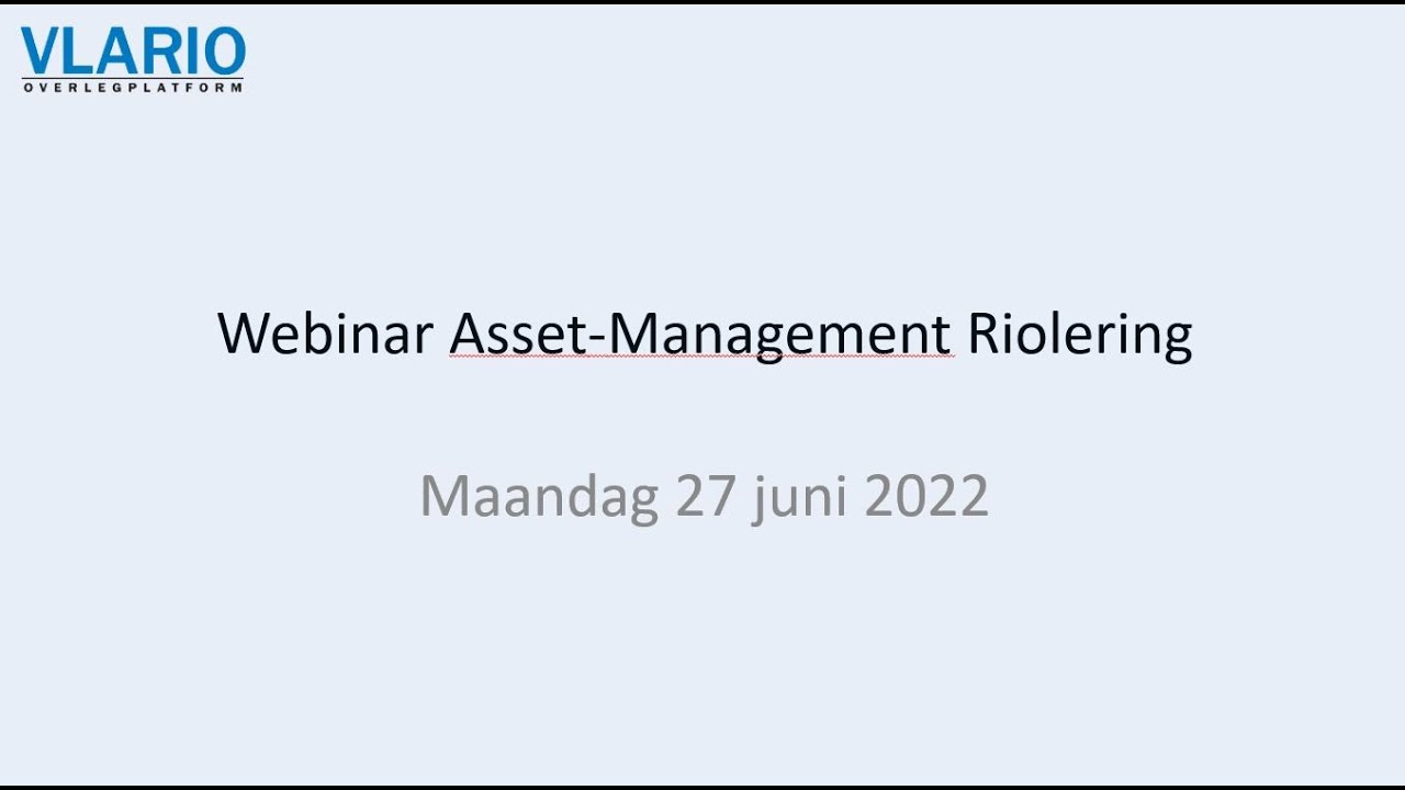 Webinar Asset Management: Vlario - VMM - Aquafin - YouTube