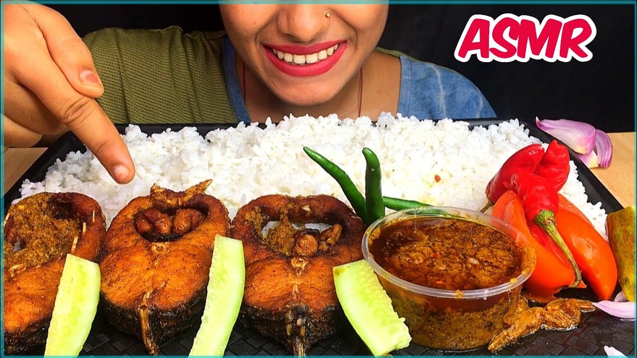 ASMR EATING SPICY FISH CURRY||THAI FISH CURRY EATING|| MACH BHAAT ...