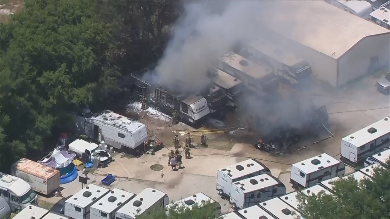 4 Campers Destroyed In Fire At RV Dealership, No Injuries Reported ...
