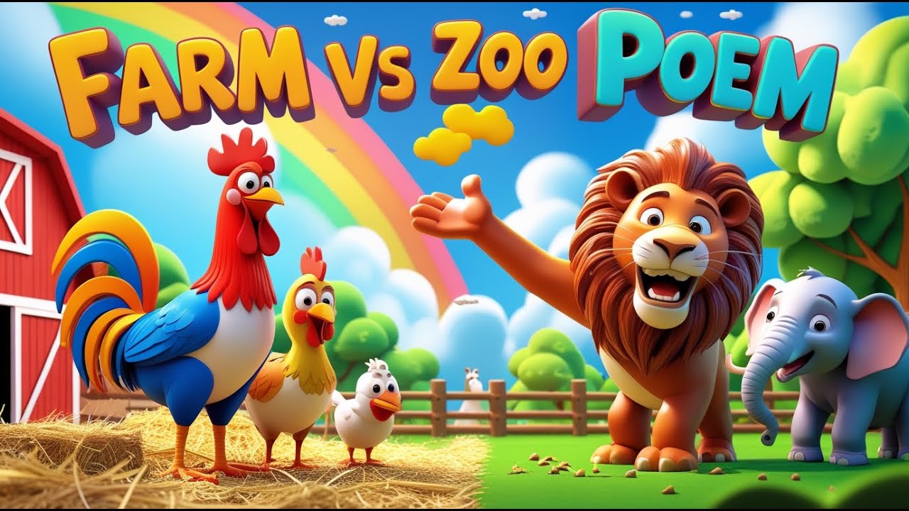 🐓🦁 Farm vs Zoo Poem for Kids Animal Learning Rhyme Fun Kids Songs - YouTube