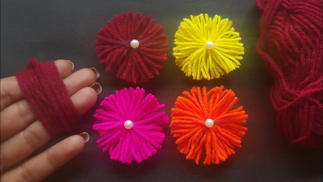 Woolen Flower Making| Easy Woolen Flower Craft Ideas 💡| Diy craft ideas ...