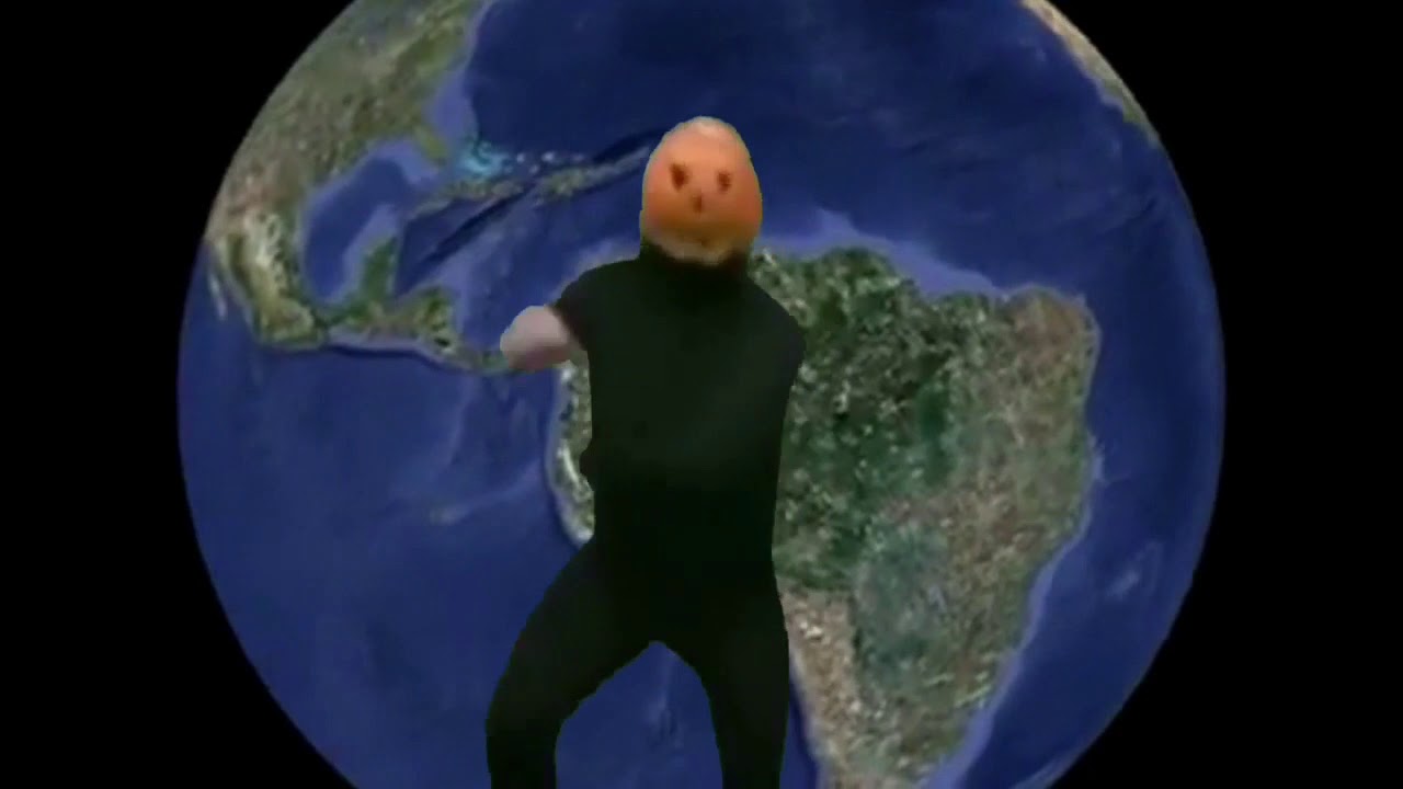 Pumpkin dancing man dances around the globe to spooky scary skeletons ...