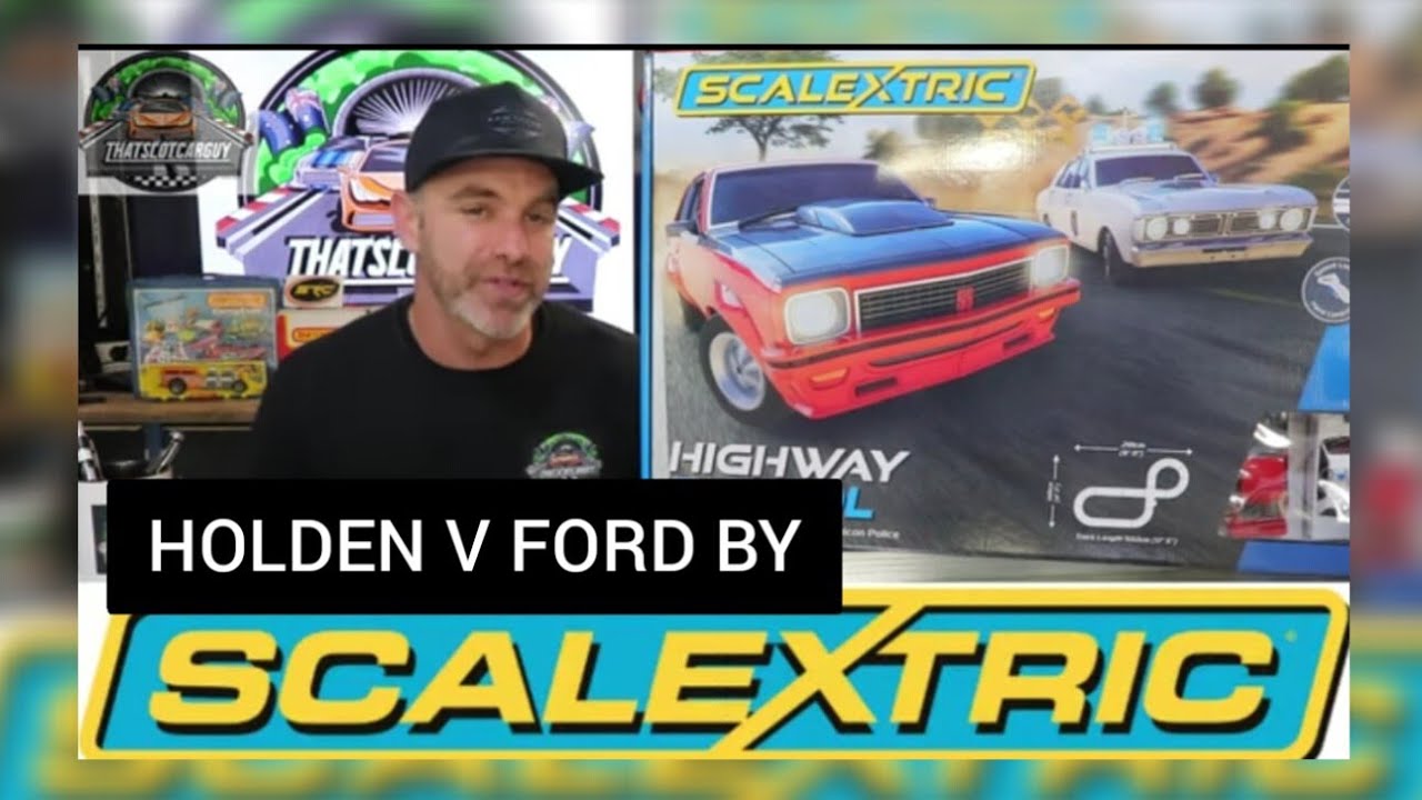 SCALEXTRIC LATEST SLOT CAR SET, ITS HOLDEN V FORD - YouTube
