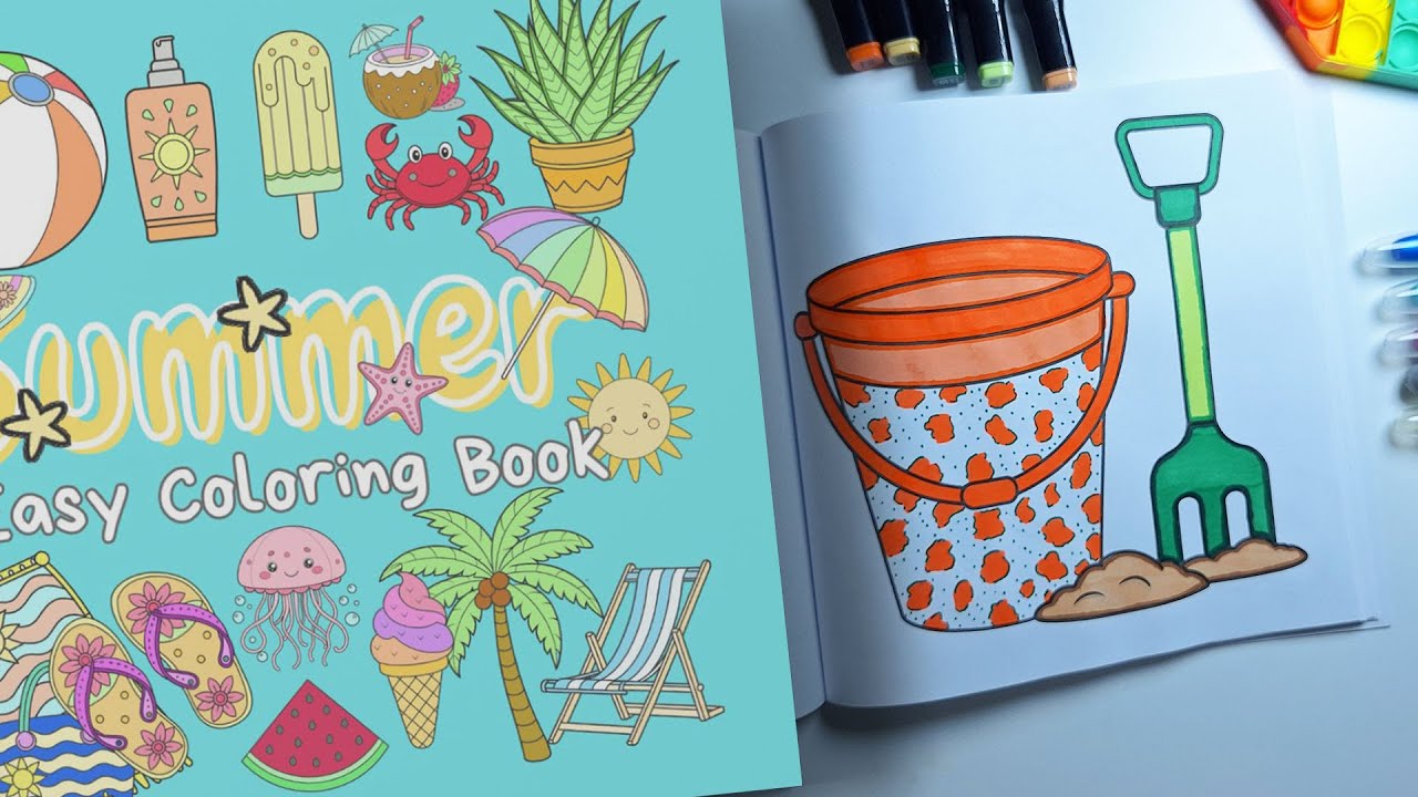 Relaxing Beach Bucket & Shovel Coloring | Summer Easy Coloring Book ...
