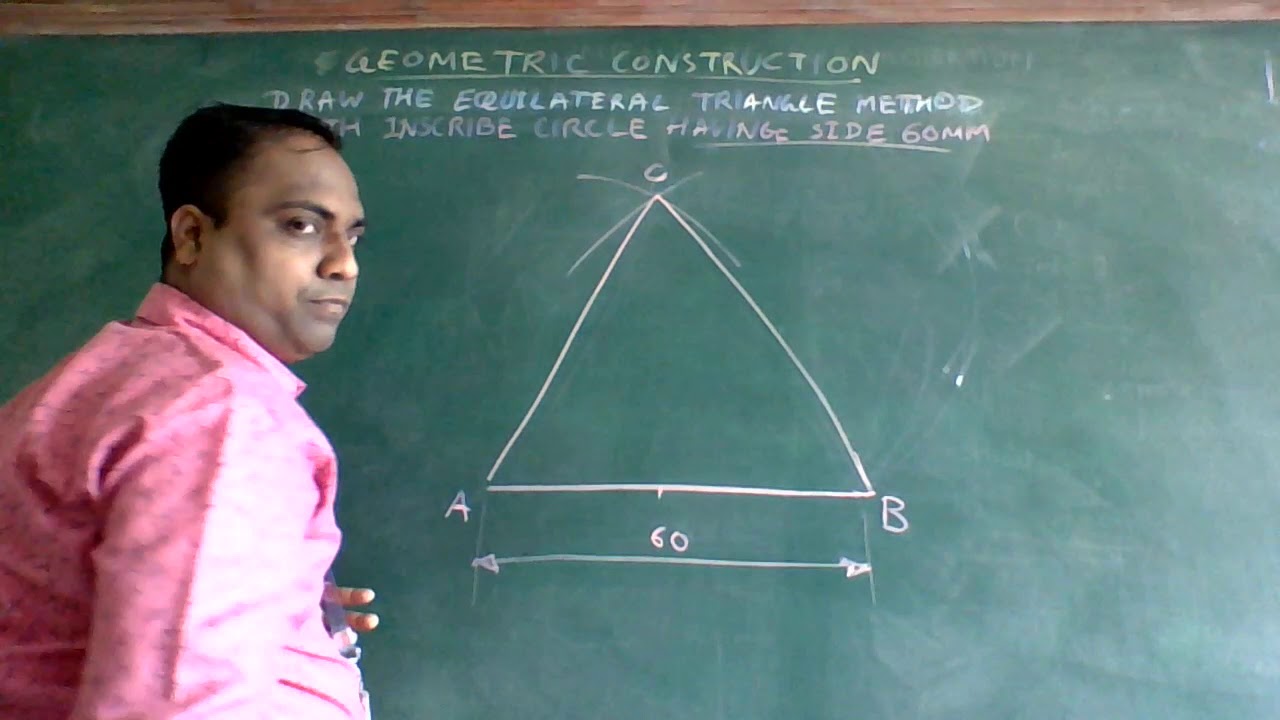 GEOMETRIC CONSTRUCTION - INSCRIBE CIRCLE IN EQUILATERAL TRIANGLE METHOD ...