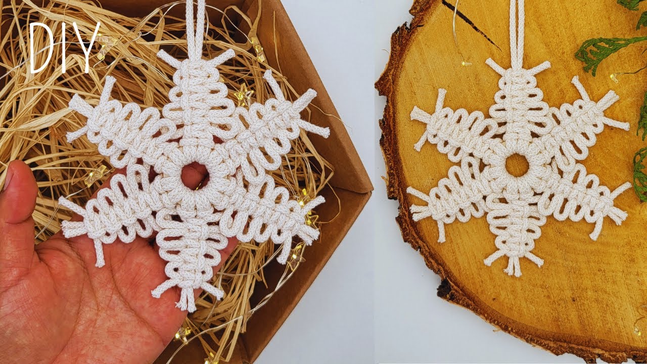 DIY COPO de NIEVE de MACRAME (paso a paso) | DIY Macrame Snowflake Step ...
