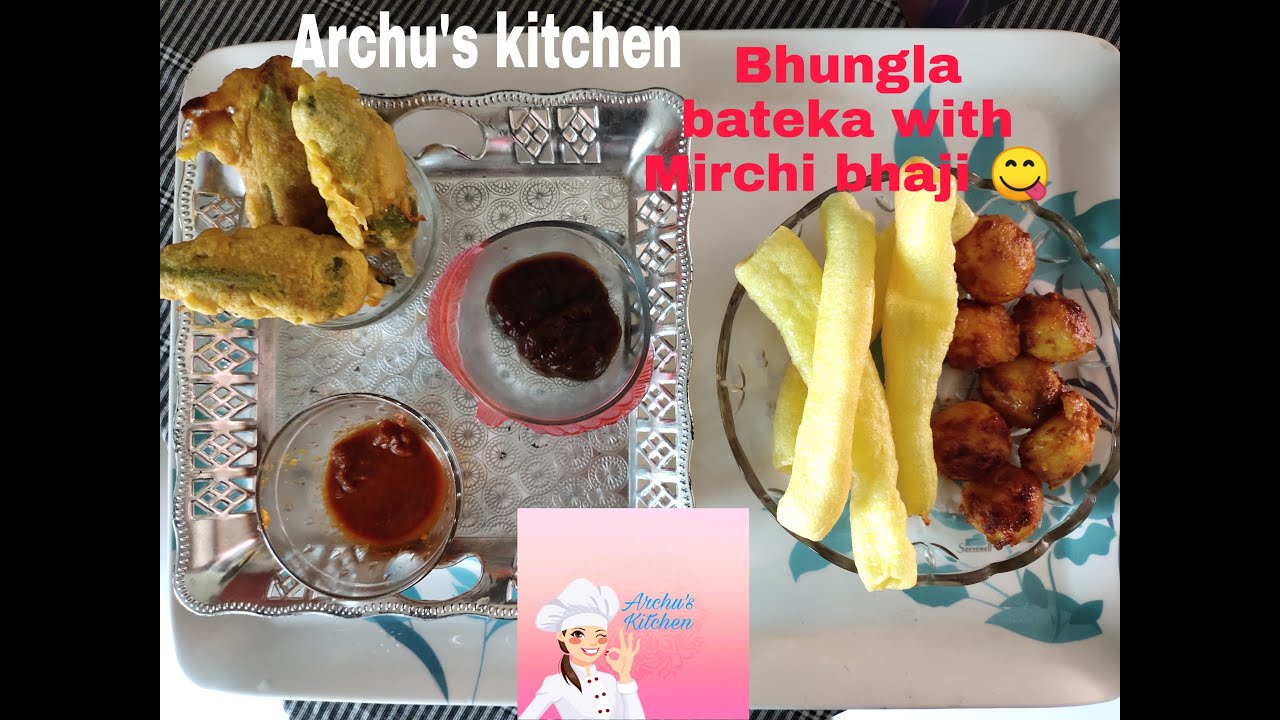 Homemade Bateka bhungla with stuffed mirchi(Chilli) Bhaji ; Rainy season special "Archu's ...