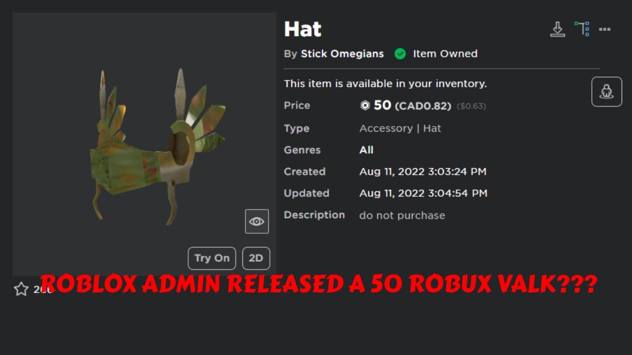 ROBLOX RELEASED A VALK FOR 50 ROBUX?? (roblox) (it has now been ...