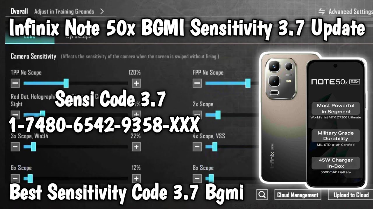 Infinix Note 50x BGMI Sensitivity 3.7 Update | Best Sensitivity Code 3. ...