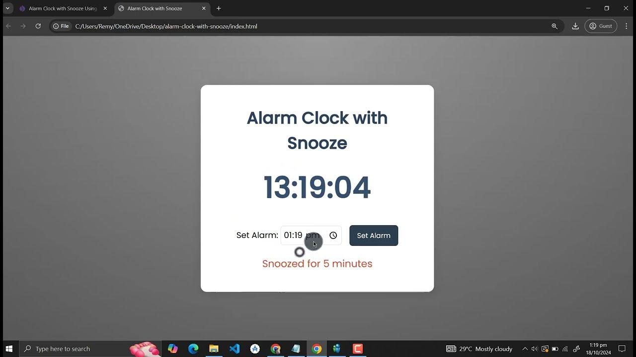 Alarm Clock with Snooze Using HTML, CSS and JavaScript with Source Code - YouTube