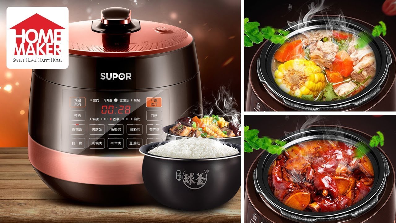SUPOR 5 Liter Dual Spherical Insert Programmable Pressure Cooker - YouTube