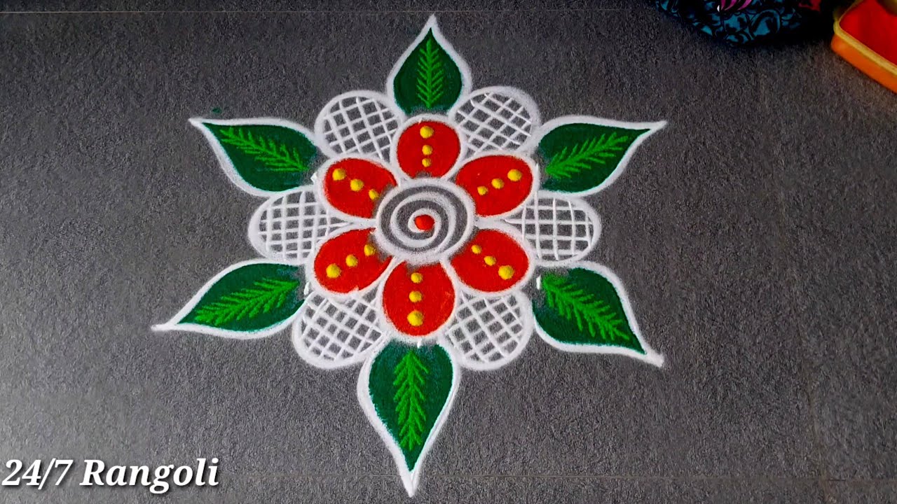 5x3 Dots Flower Muggulu with Colours 🍀 24/7 Rangoli 🌺 Latest Kolam ...