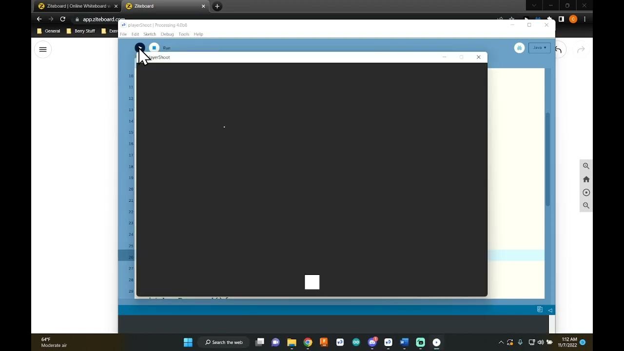 Getting a Player to Shoot Bullets in Processing - YouTube