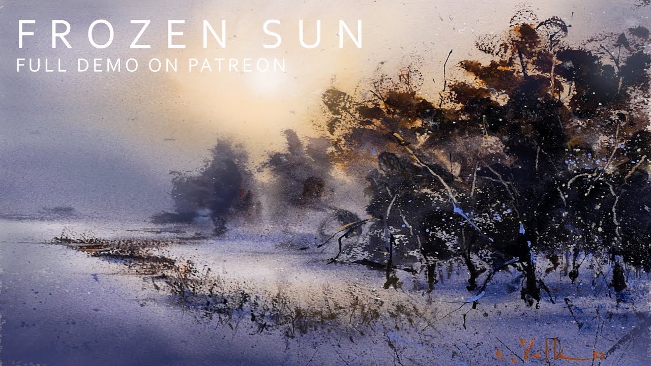 How to Paint Winter Landscape in Watercolor Demonstration in Full on ...