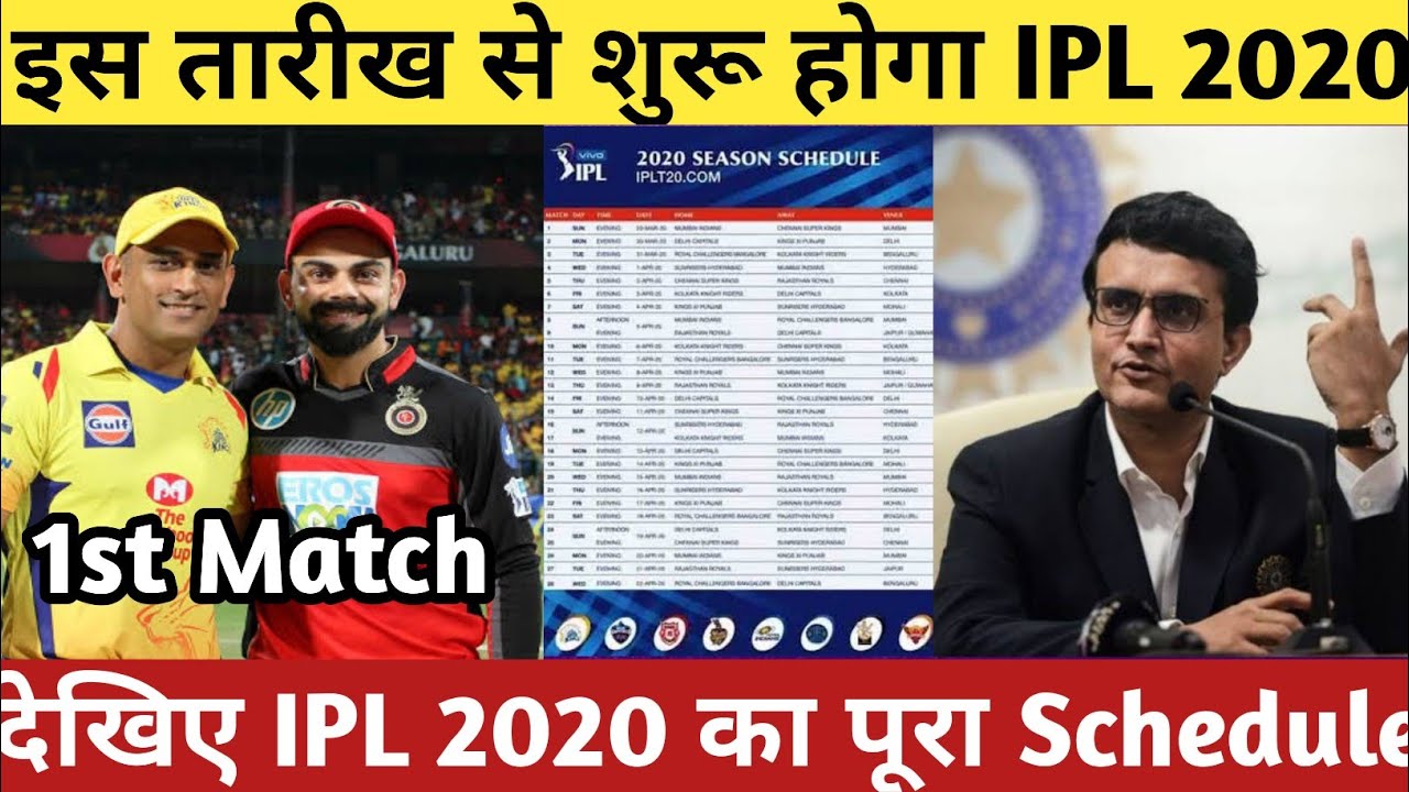 IPL 2020 Confirmed final Schedule of IPL 2020 and New starting date ...