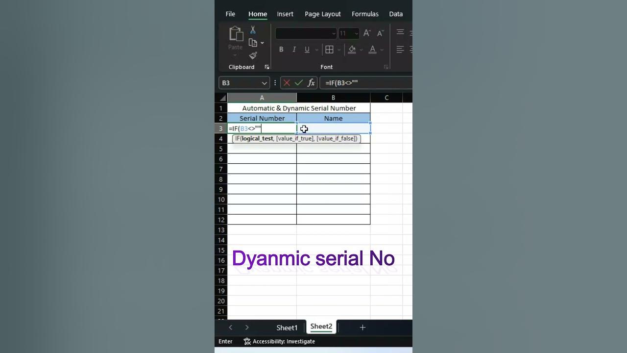 Automaticdyanmic Serial Number In Excel Excel Tips And Tricks Shorts Excel Tutorial