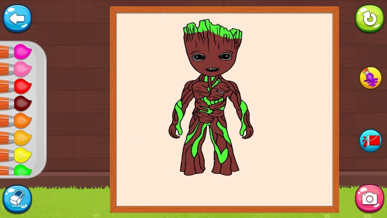 mewarnai gambar GROOT avenger di aplikasi - YouTube