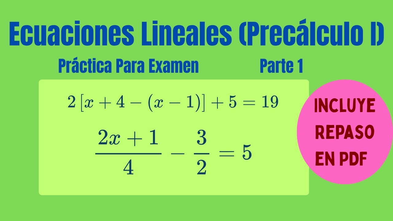 Ecuaciones Lineales:Práctica #1 (Precálculo 1) - YouTube