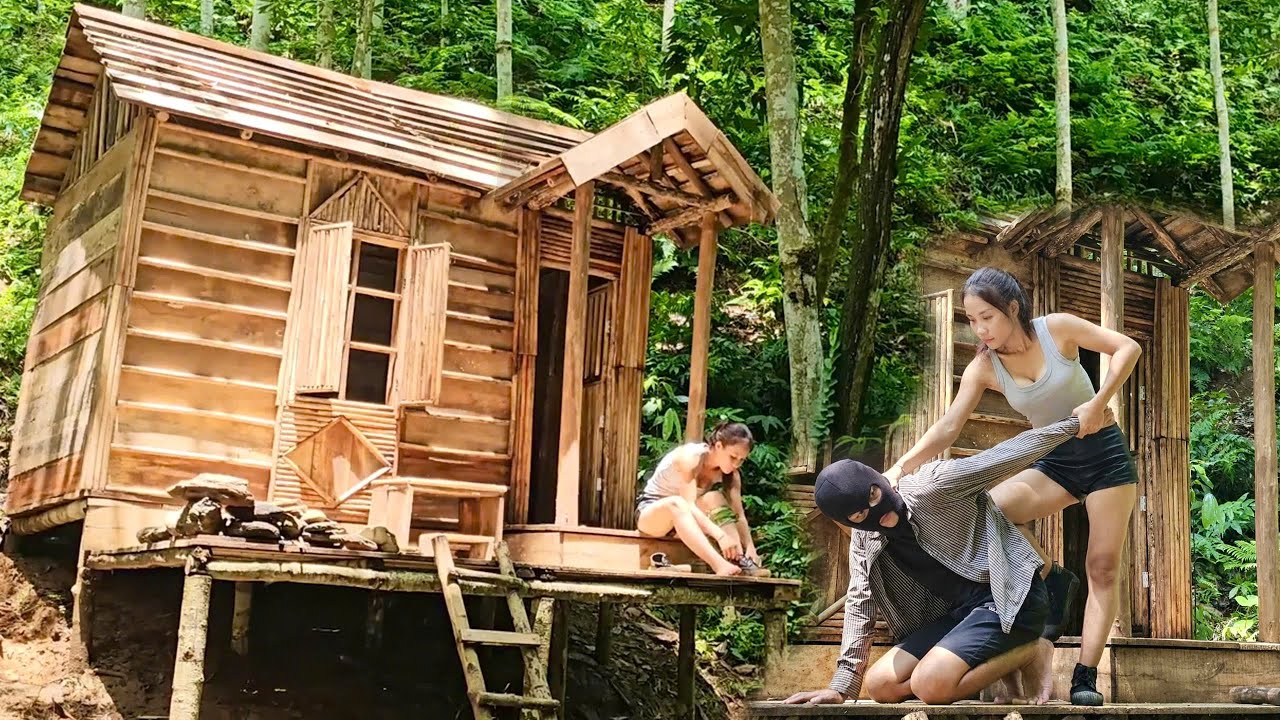 Build a house in the forest wild life hunting and rescue victims - YouTube