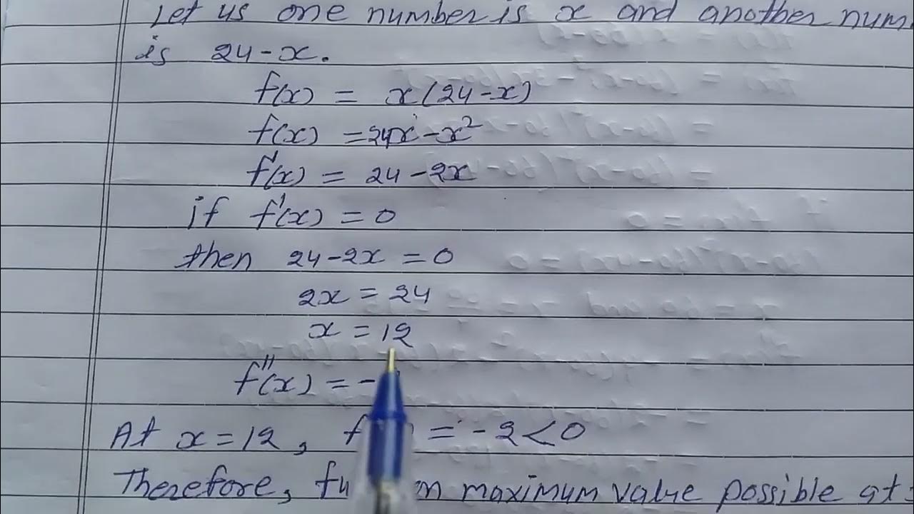 Find two numbers whose sum is 24 and whose product is as large as possible. - YouTube